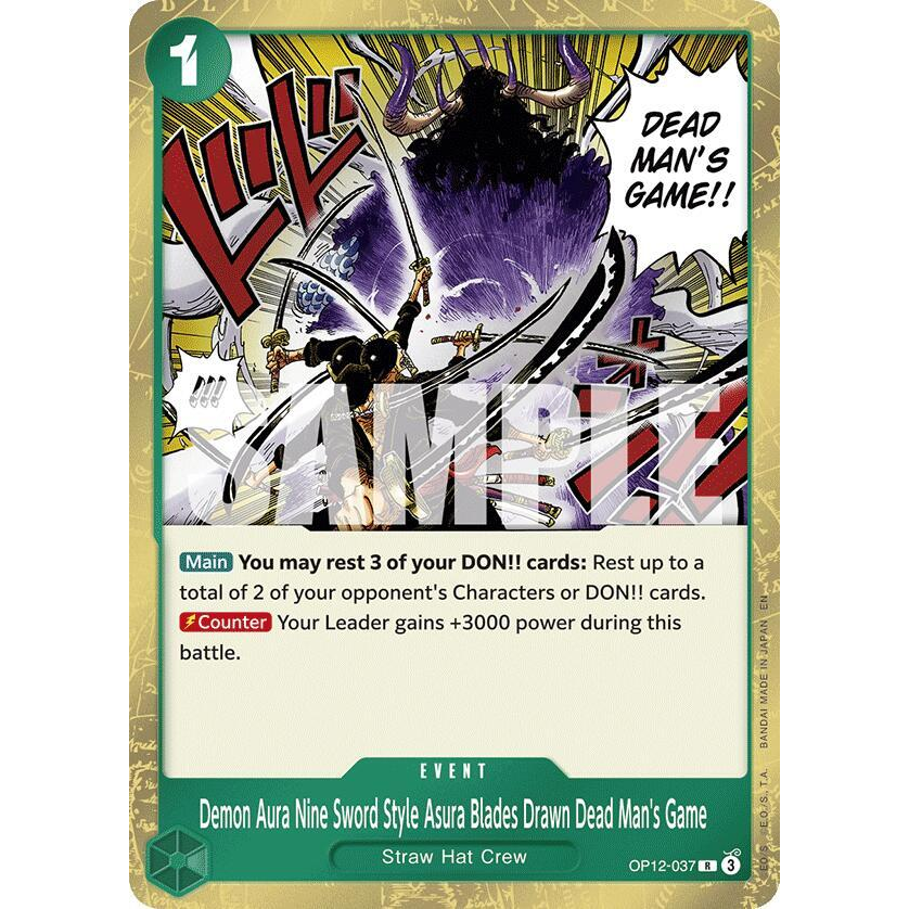 OPCG [OP12-037 R] Demon Aura Nine Sword Style Asura Blades Drawn Dead Man's Game – Bento Gaming